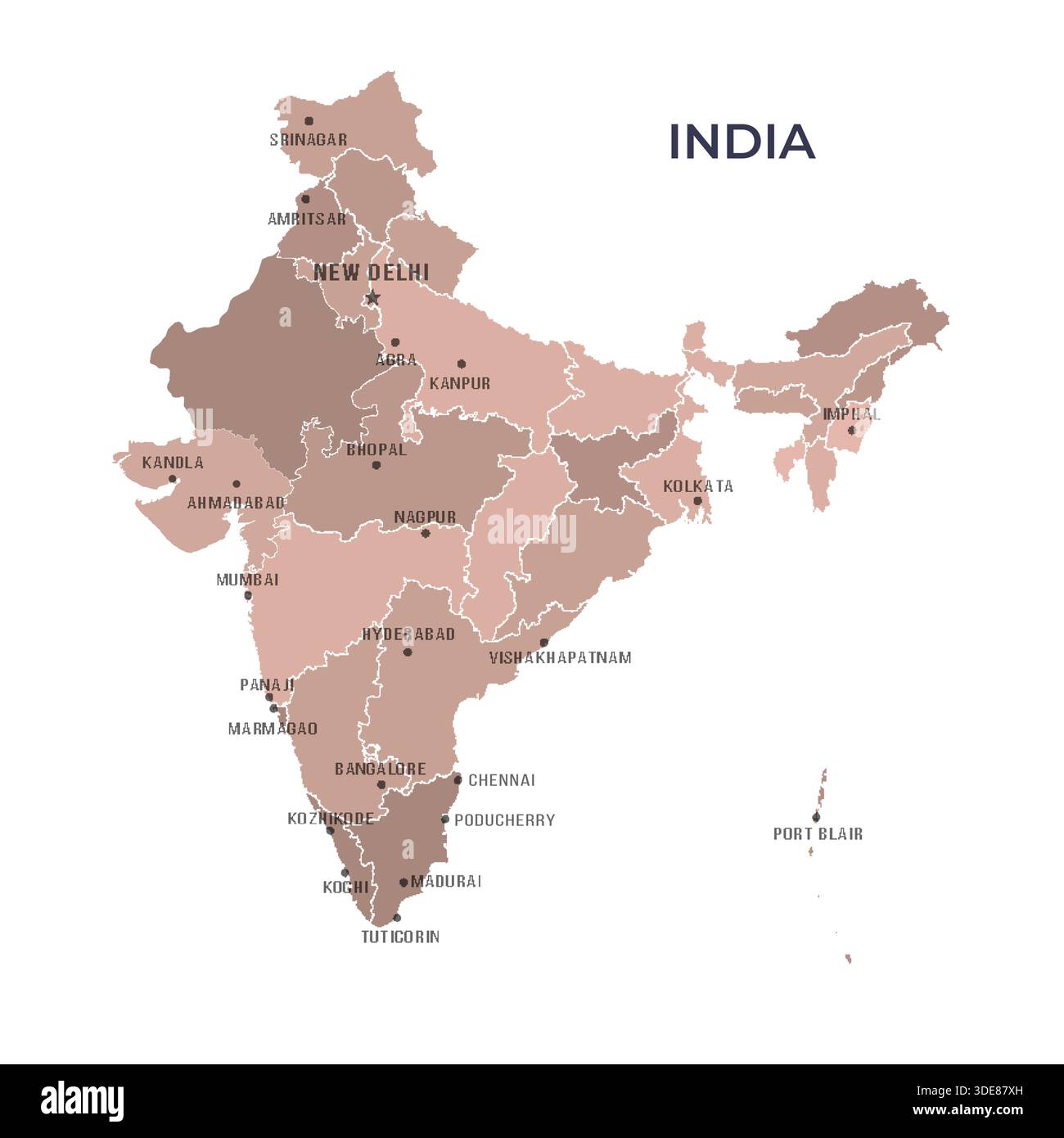 Map of india with cities and regions hi-res stock photography and ...