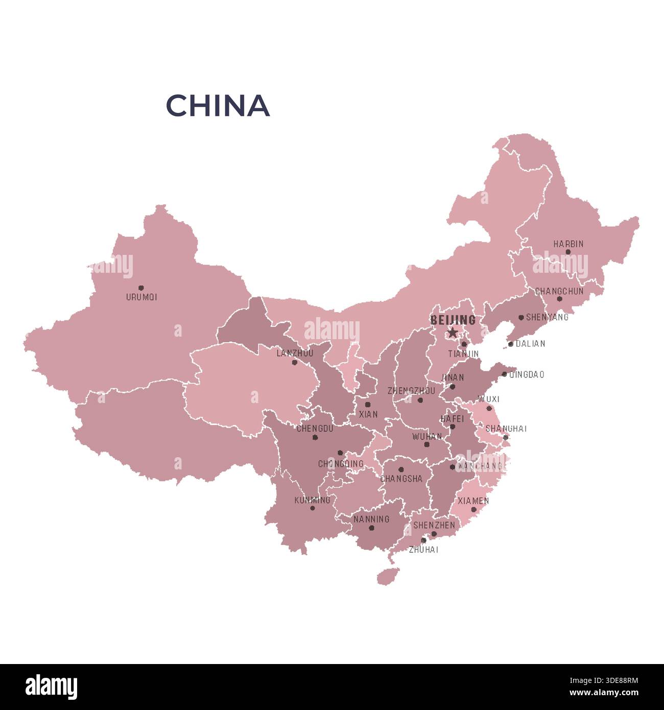 Map of CHINA with Regions Borders and Famous Cities Stock Vector Image ...