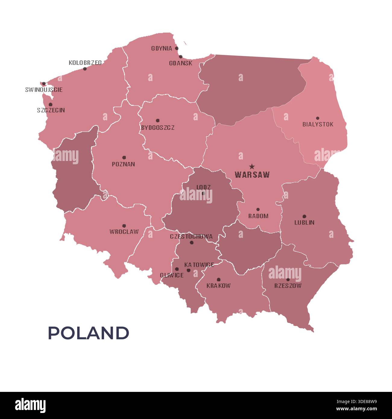 Map of POLAND with Regions Borders and Famous Cities Stock Vector Image ...