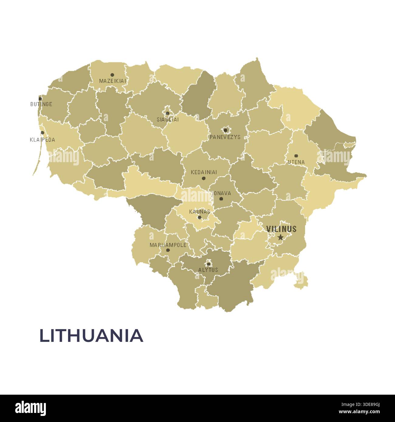 Map of LITHUANIA with Regions Borders and Famous Cities Stock Vector ...