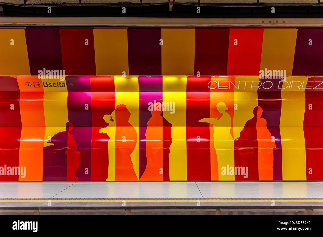 Centro Direzionale Metro Station has steel paneling scenes from ...