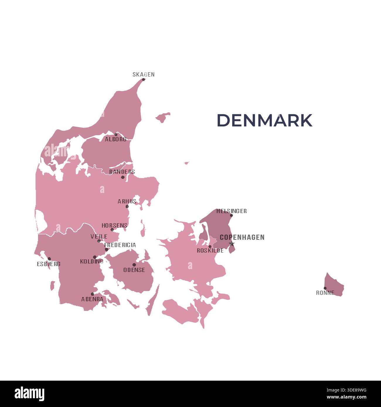 Map of DENMARK with Regions Borders and Famous Cities Stock Vector ...