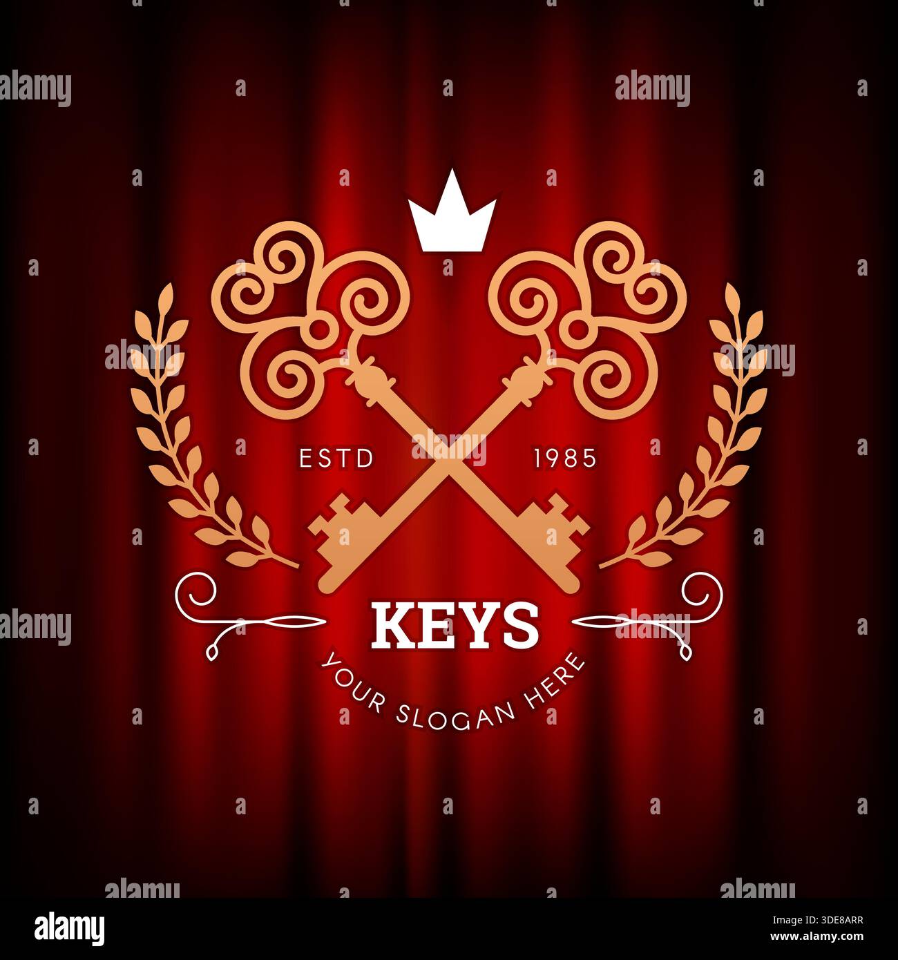 Luxury background. royal red curtains with heraldic label and keys ...