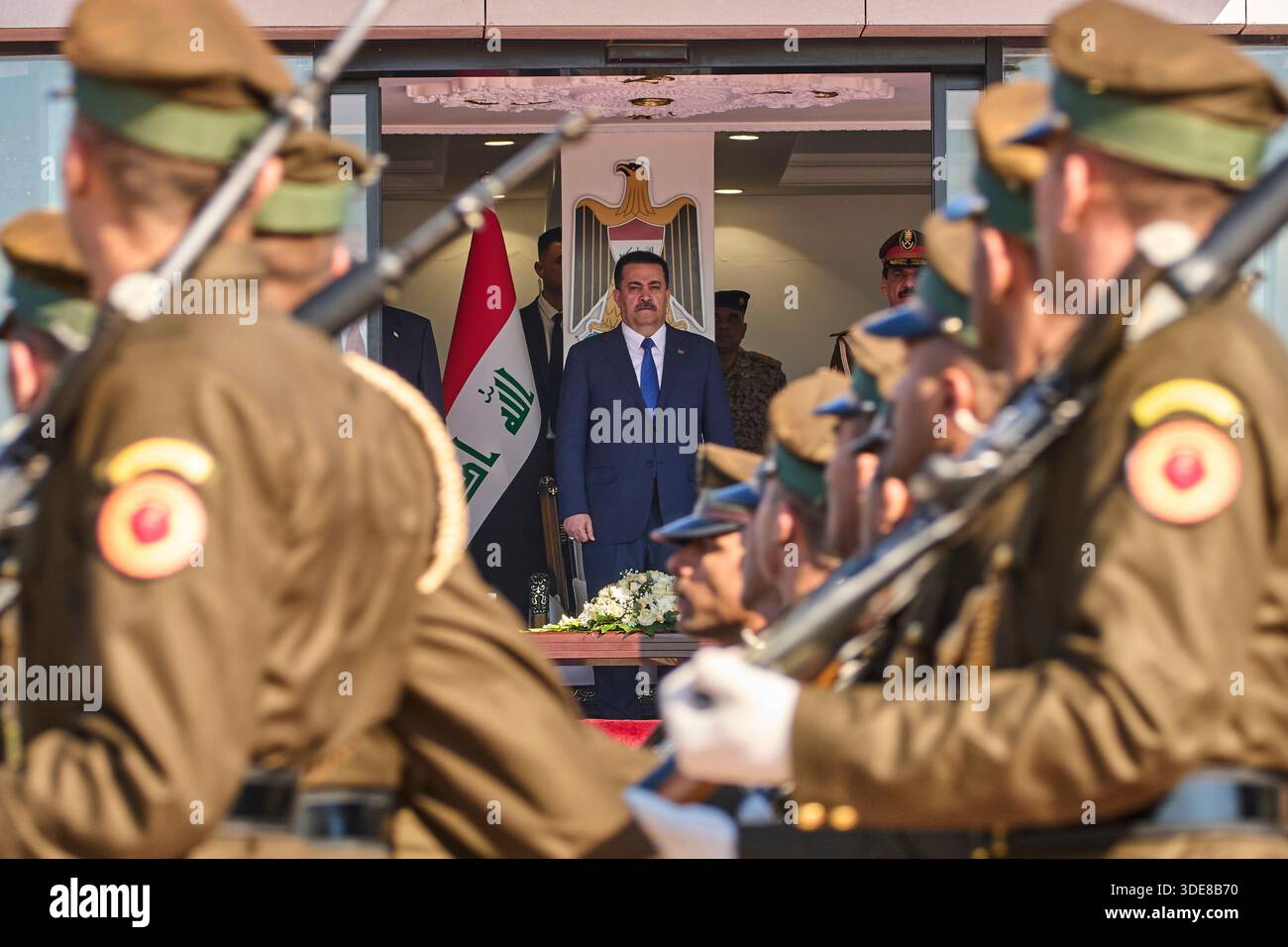 Iraqi Prime Minister Mohammed Shia al-Sudani, center, attends the Army ...