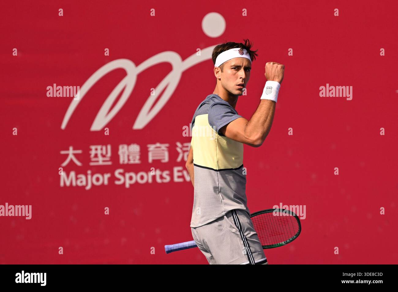 Tomas Martin Etcheverry, an Argentine tennis player, during a match at ...