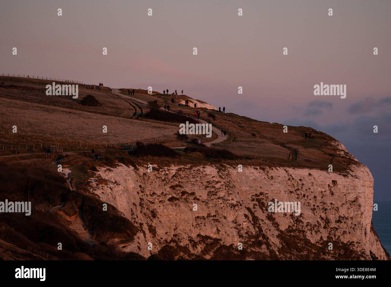 A general view showing the white cliffs of Dover during sunset on ...