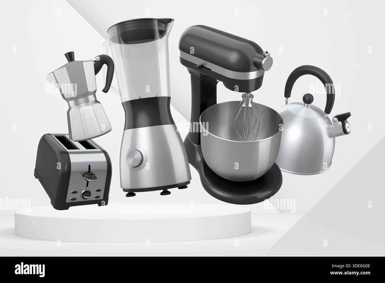 Assorted kitchen appliances including blender, toaster, kettle and ...