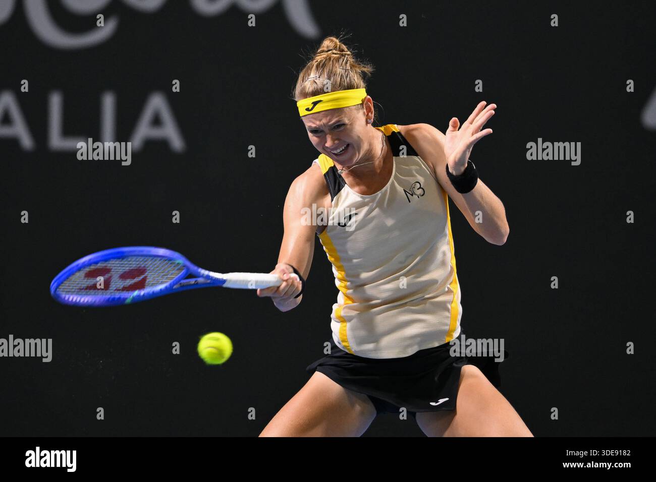 Marie Bouzková of Czechia in action against Paula Badosa of Spain ...