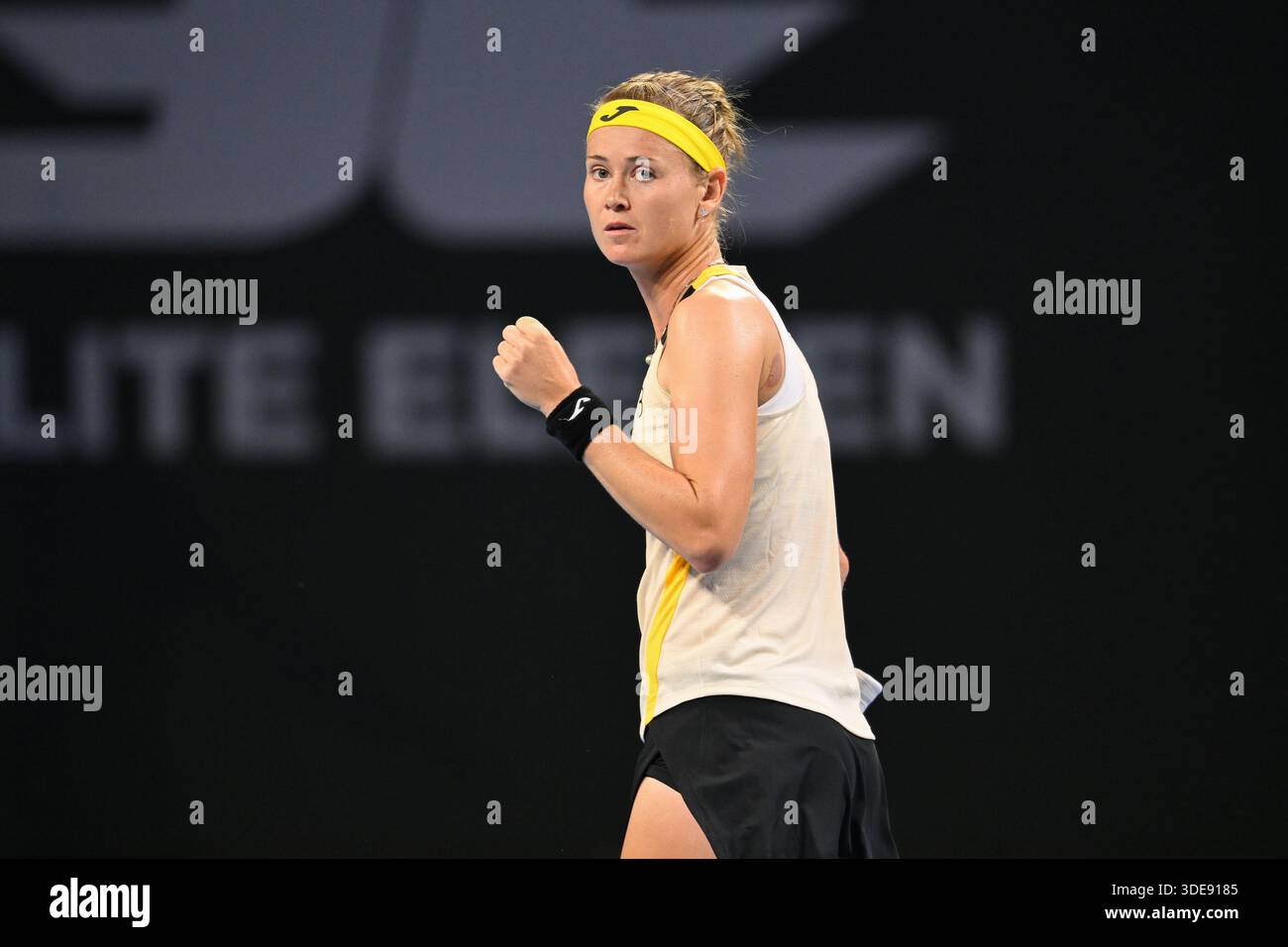 Marie Bouzková of Czechia in action against Paula Badosa of Spain ...