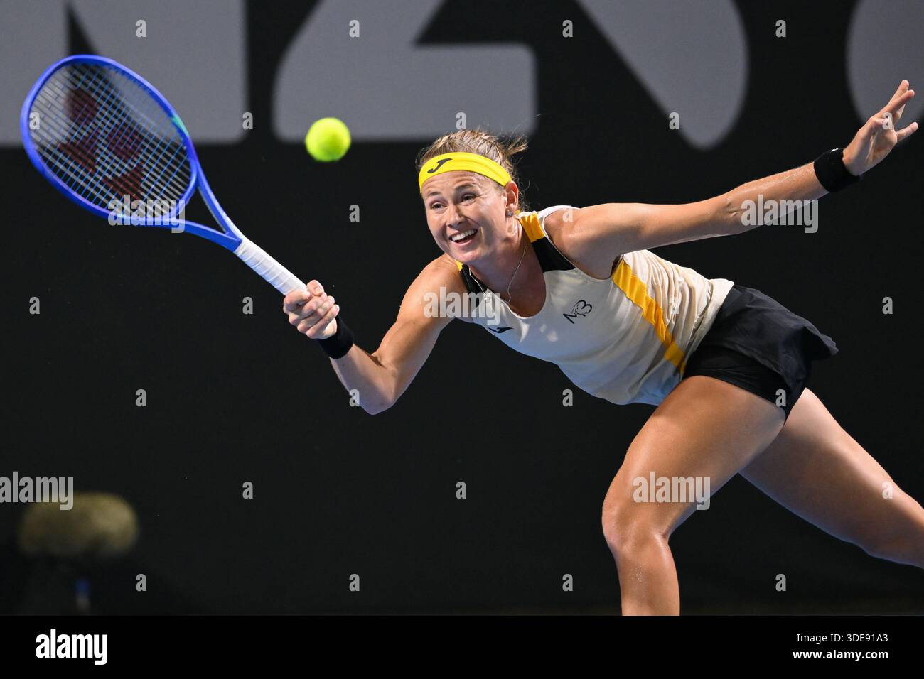 Marie Bouzková of Czechia in action against Paula Badosa of Spain ...