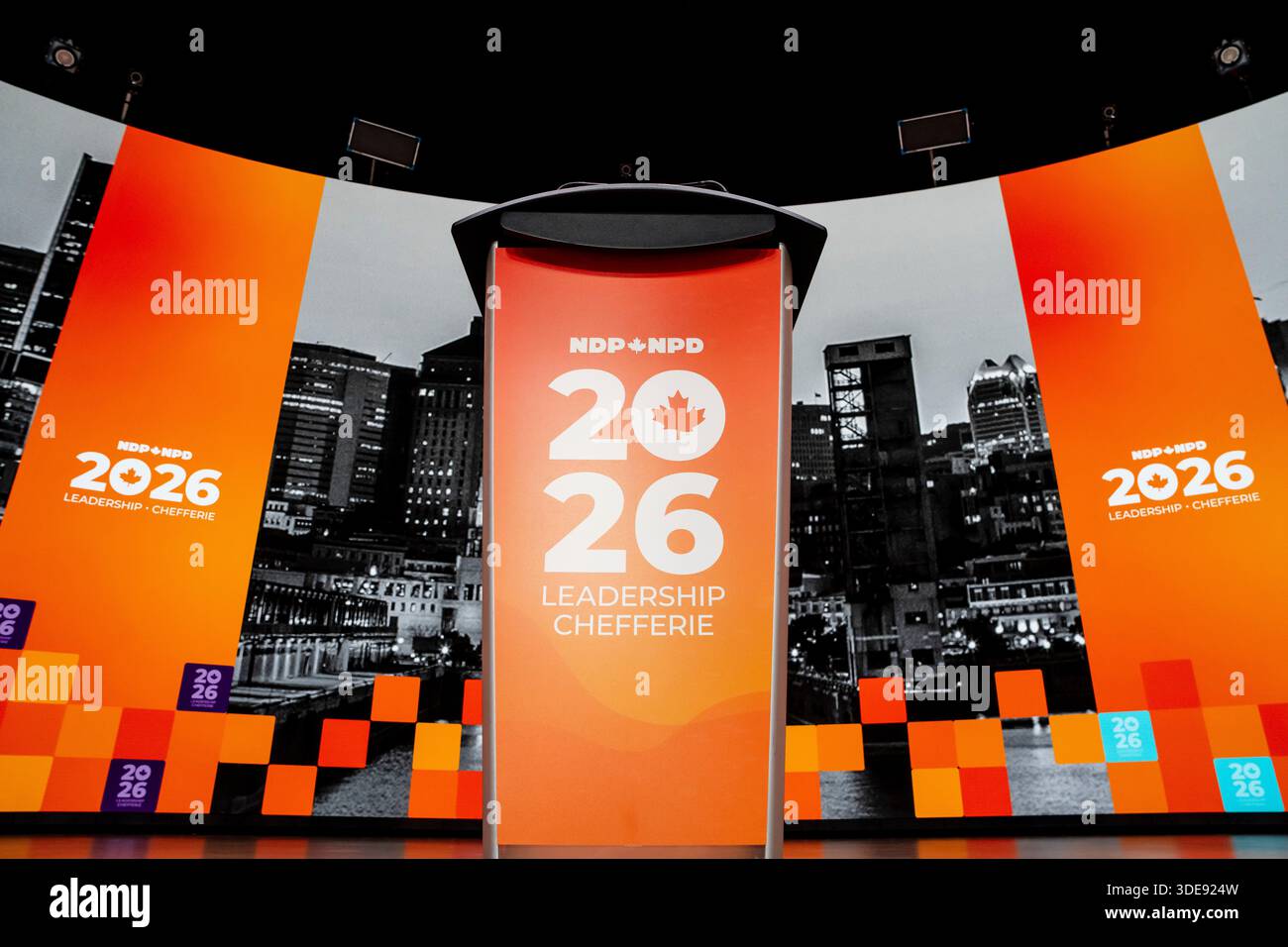 The NDP leadership debate stage is photographed in Montreal on Thursday ...