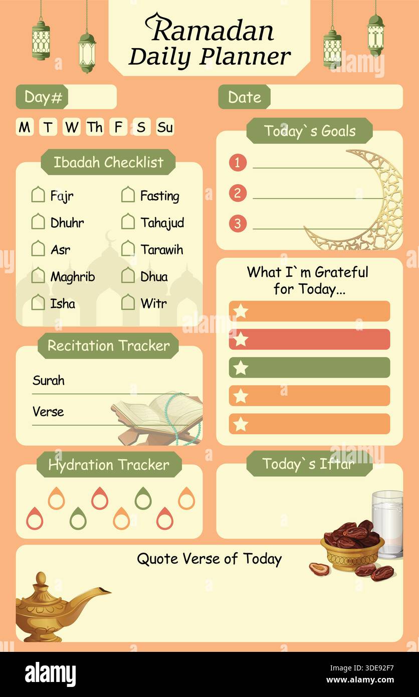 Modern boho-themed Ramadan daily Ibadah tracker & lifestyle planner ...