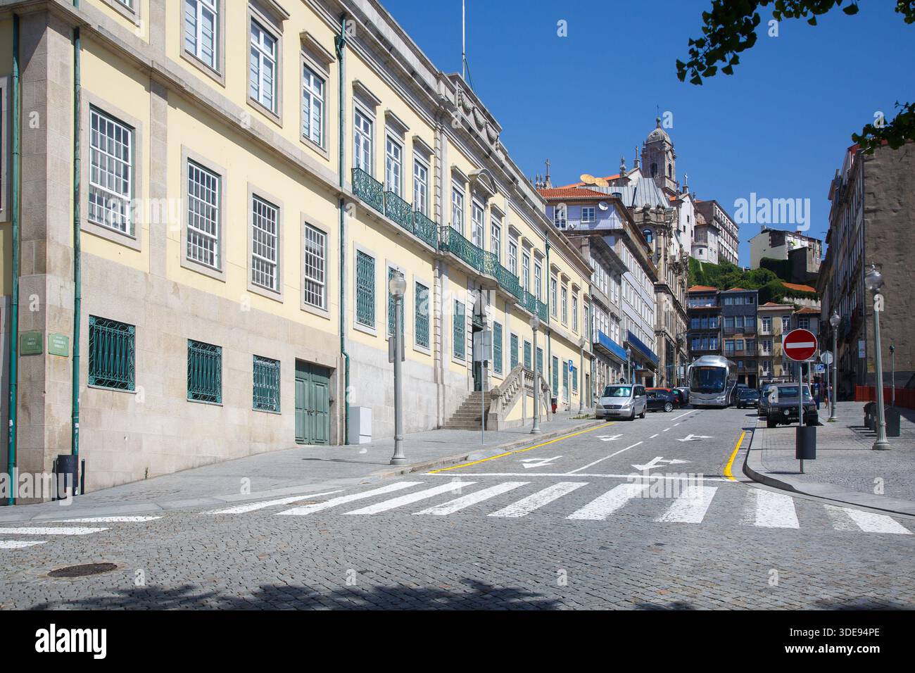 A Typical historical portuguese style buildings on a stone street ...