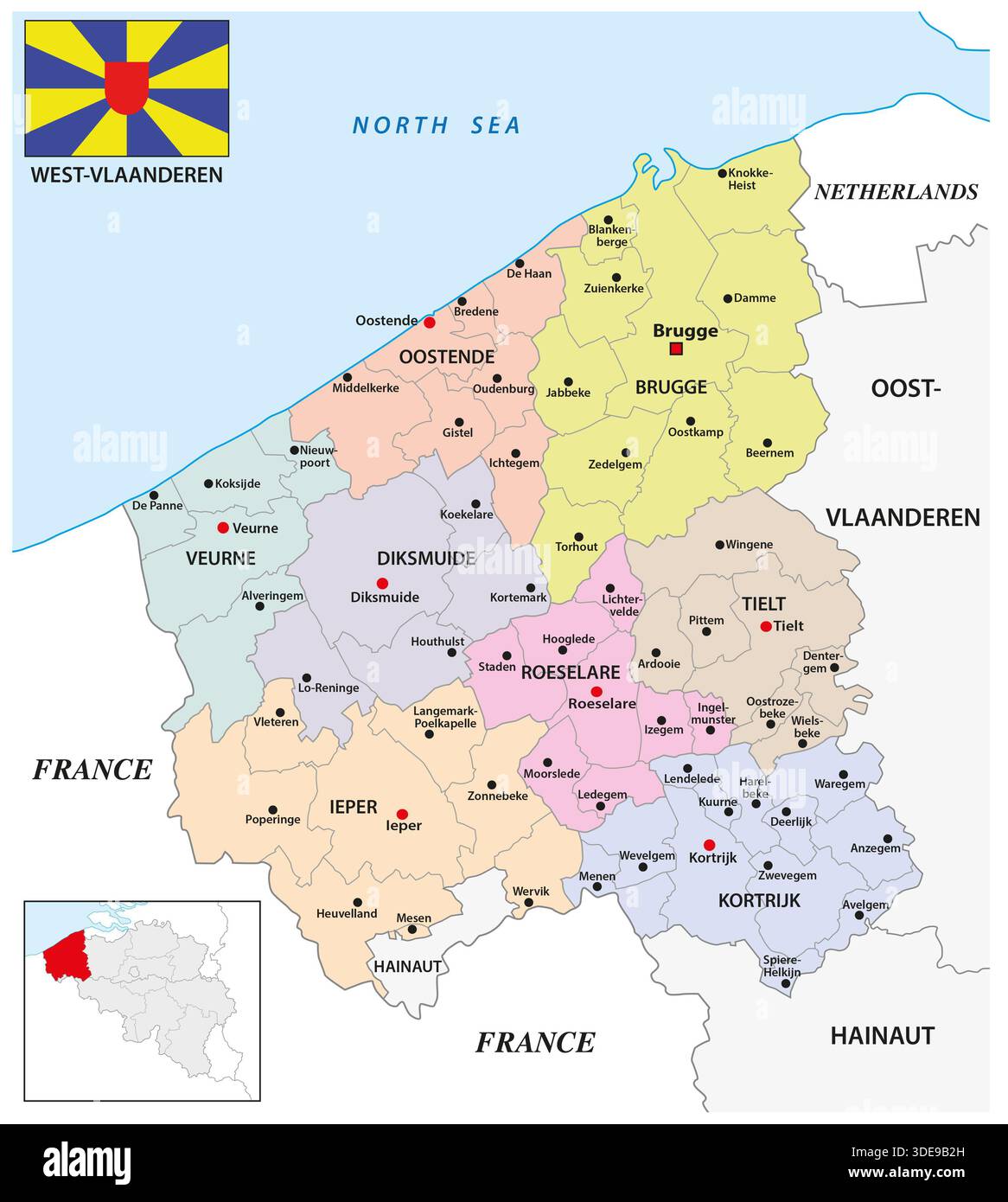 Administrative map of the Belgian province of West Flanders Stock Photo ...