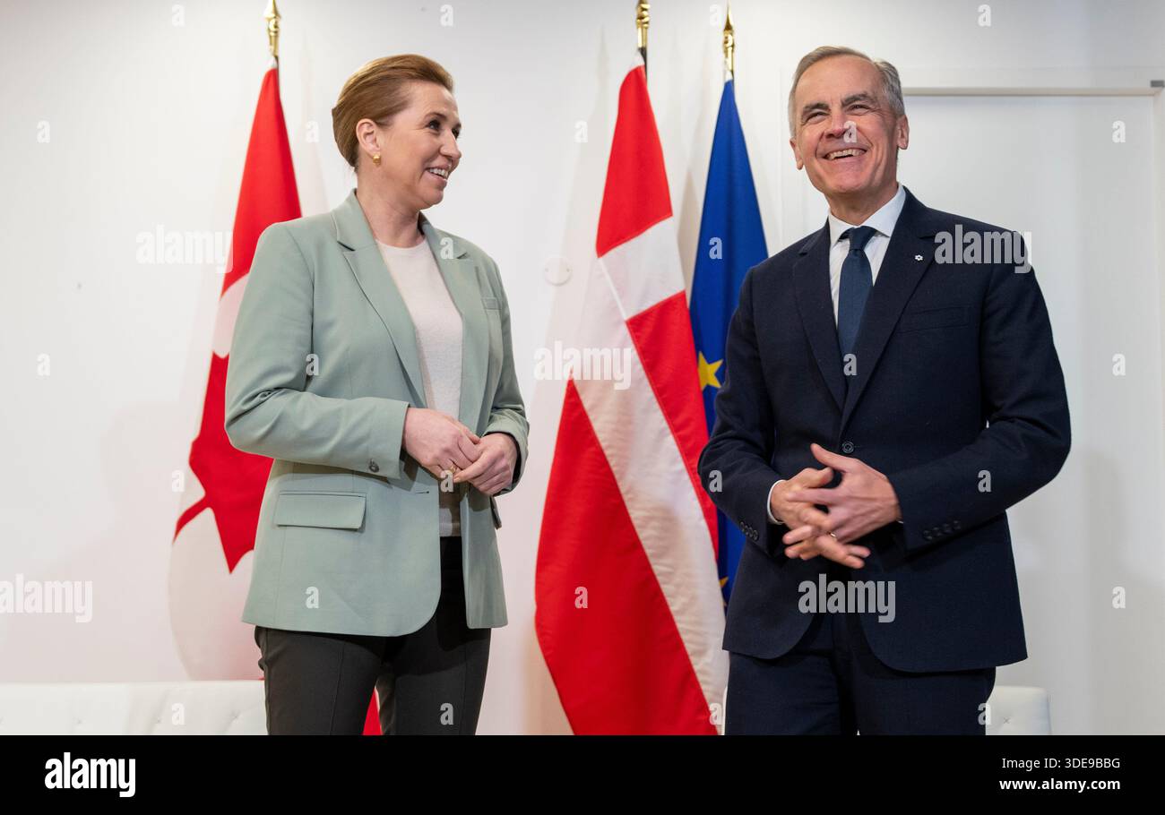 Canadian Prime Minister Mark Carney, right, takes part in a bilateral ...