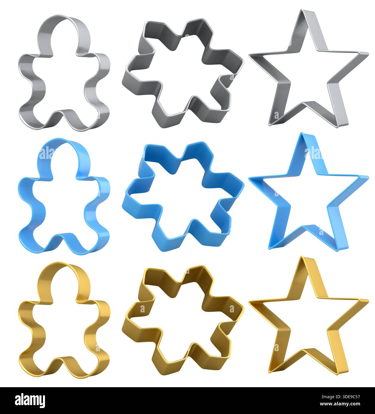 Set of metal cookie cutters for homemade Christmas biscuit on a white ...