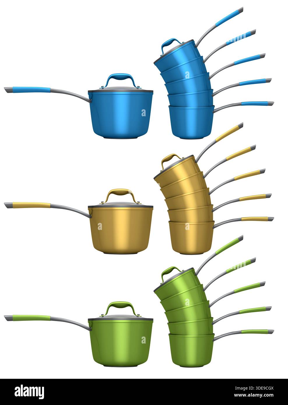 Set of stainless steel stewpot, frying pan and chrome plated aluminum ...