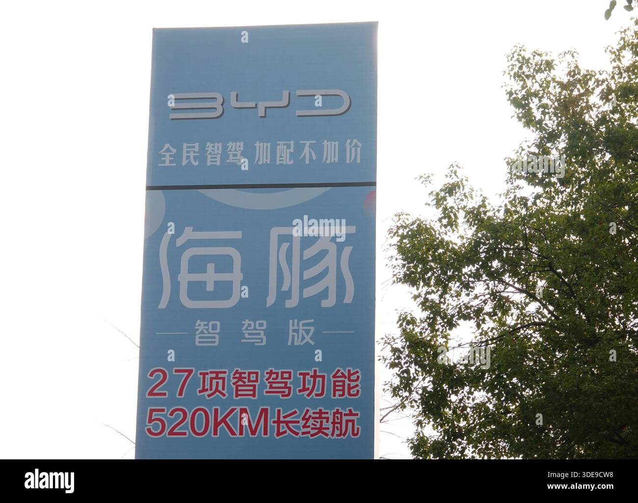 YICHANG, CHINA - JANUARY 5, 2026 - A BYD logo displayed by a car dealer ...