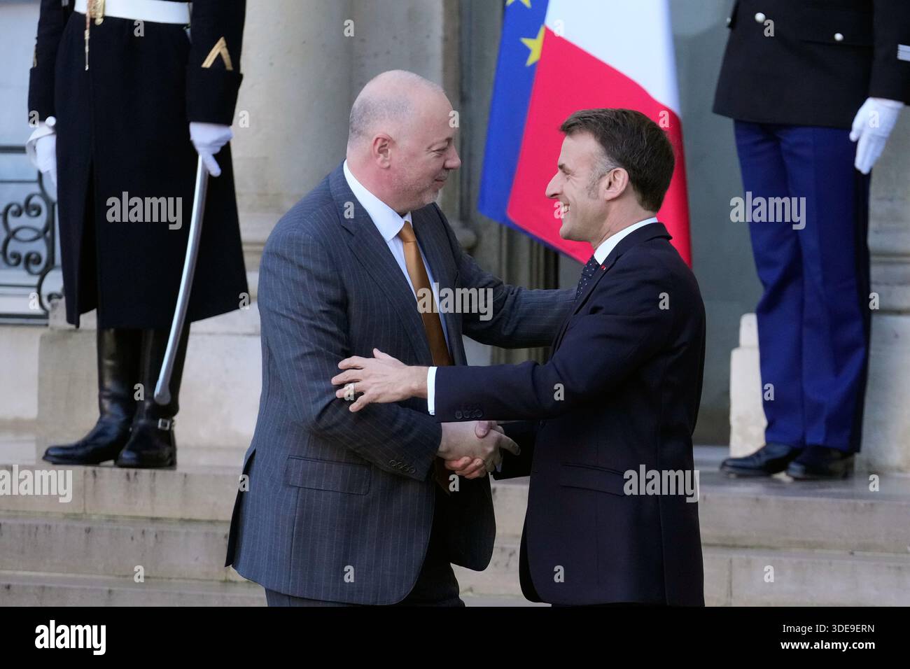 French President Emmanuel Macron, right, greets Bulgaria's Prime ...
