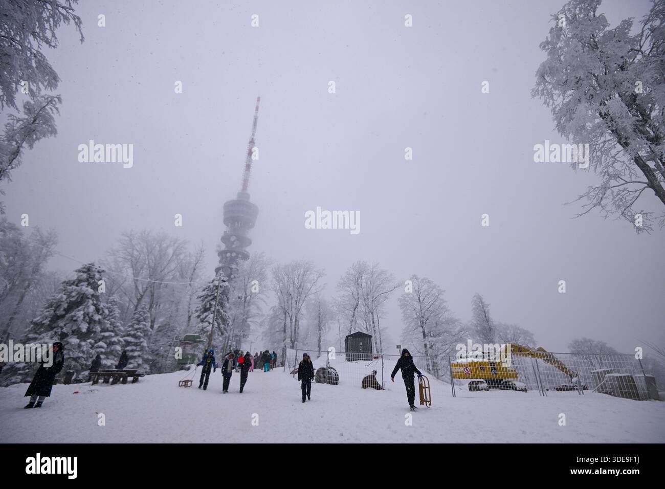 People enjoy winter weather and snow at Medvednica mountain in Zagreb ...