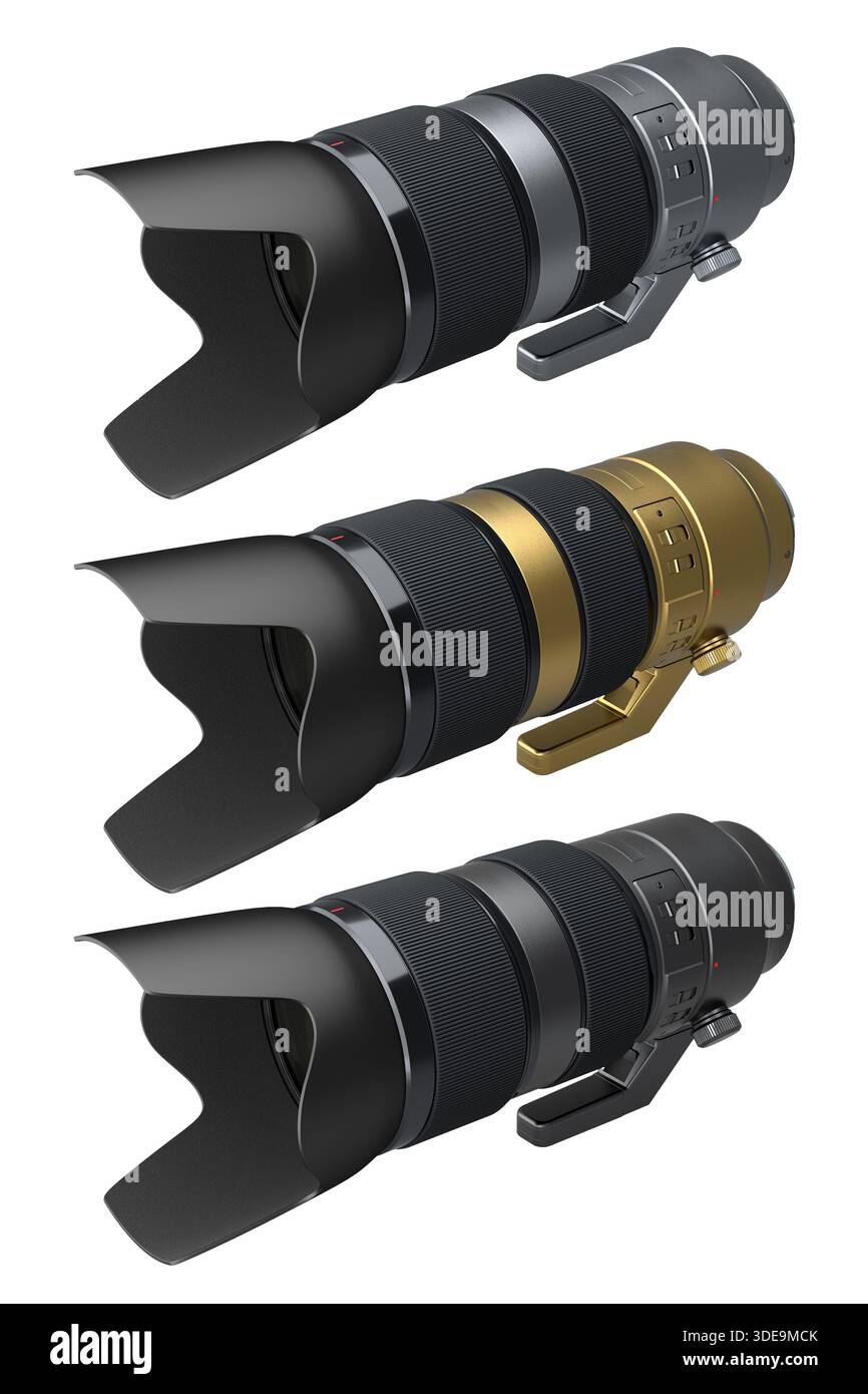 Modern nonexistent DSLR macro camera lens on white background. 3D ...