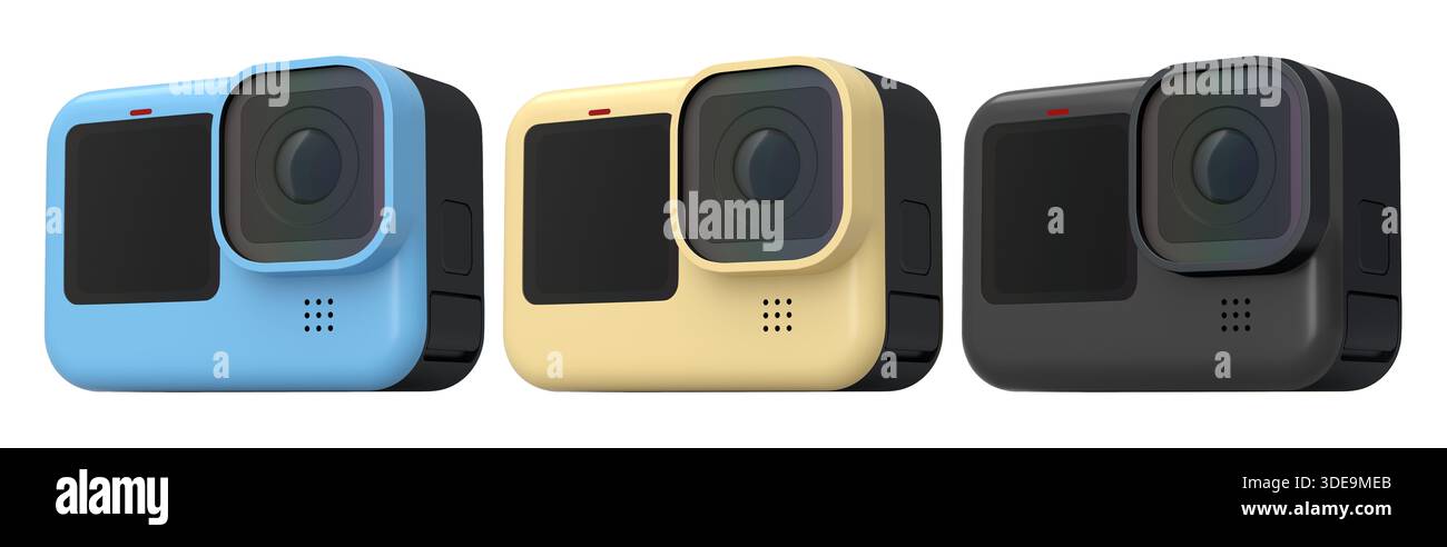 Set of compact action cameras, isolated on white background, concept of ...