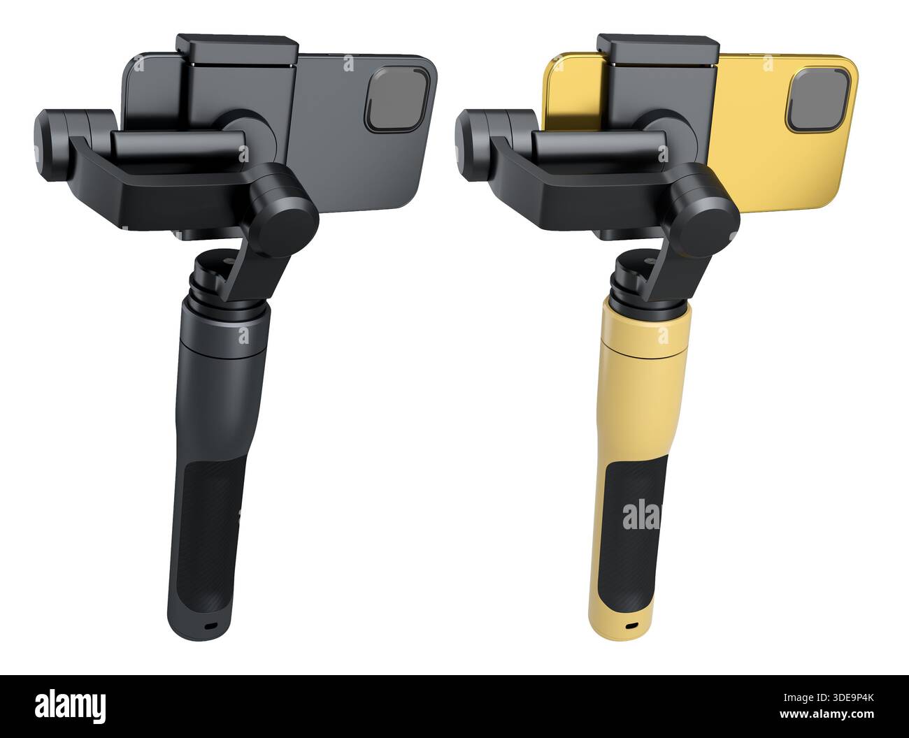 Set of smartphone mounted selfie sticks isolated on white background ...