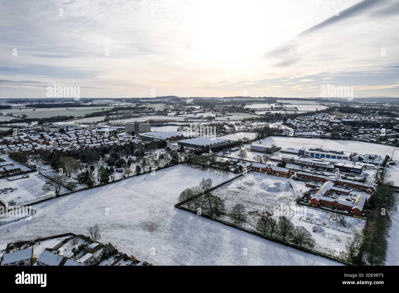 Aerial views of snowfall in Newport, Telford and Wrekin at 6th January ...