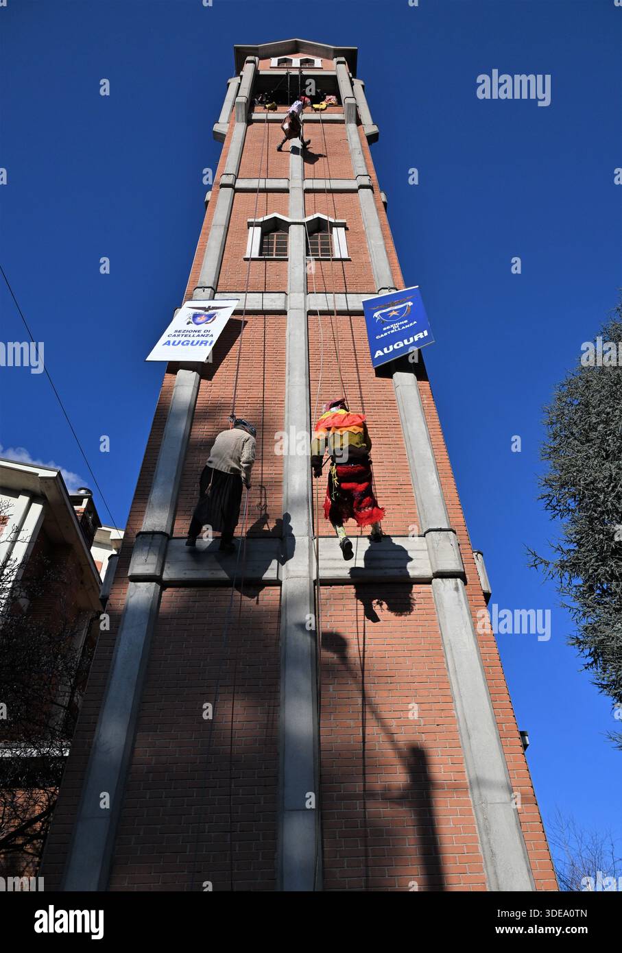 Castellanza, Italy The Befana descends from the bell tower of the ...