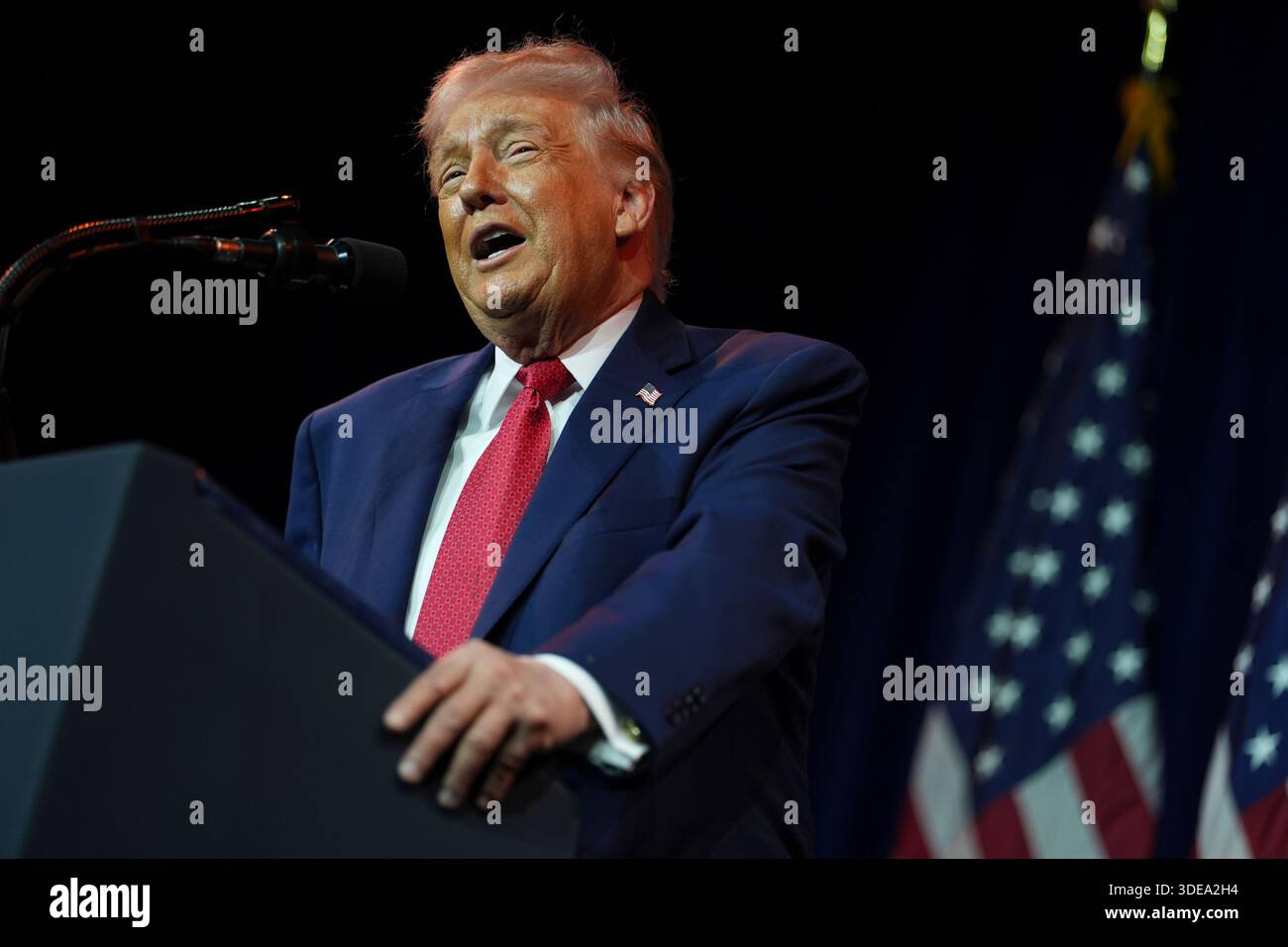 President Donald Trump speaks to House Republican lawmakers during ...