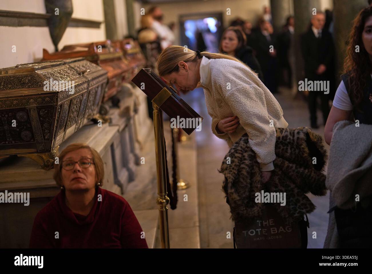 A Orthodox Christian faithful prays during the Epiphany ceremony at the ...