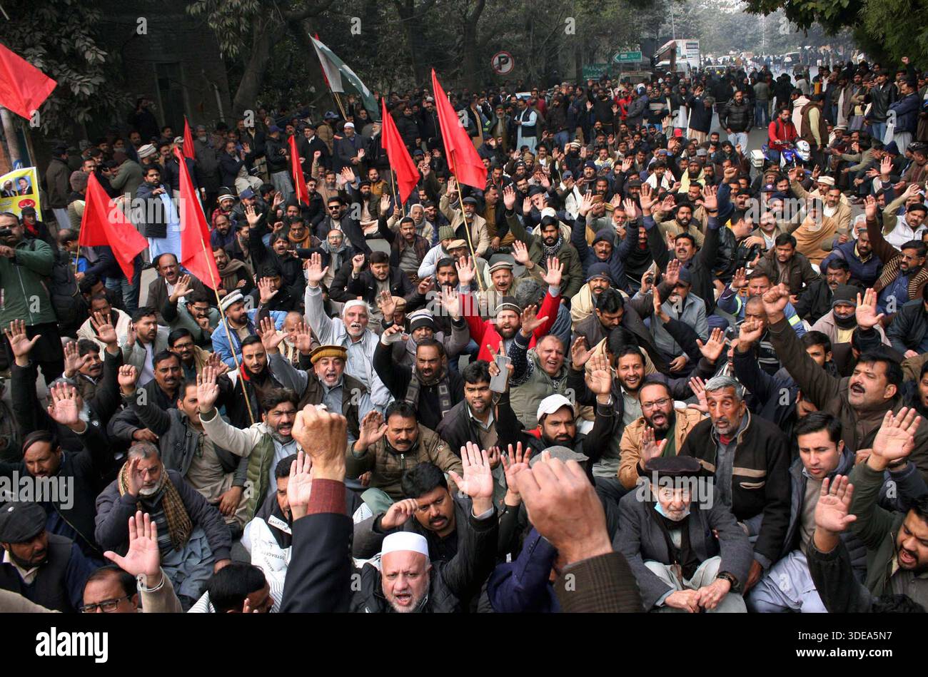 LAHORE, PAKISTAN, JAN 06: Members of All Pakistan Wapda Hydro Electric ...