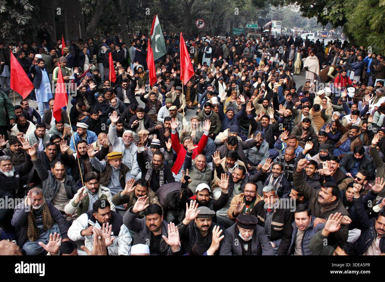 LAHORE, PAKISTAN, JAN 06: Members of All Pakistan Wapda Hydro Electric ...