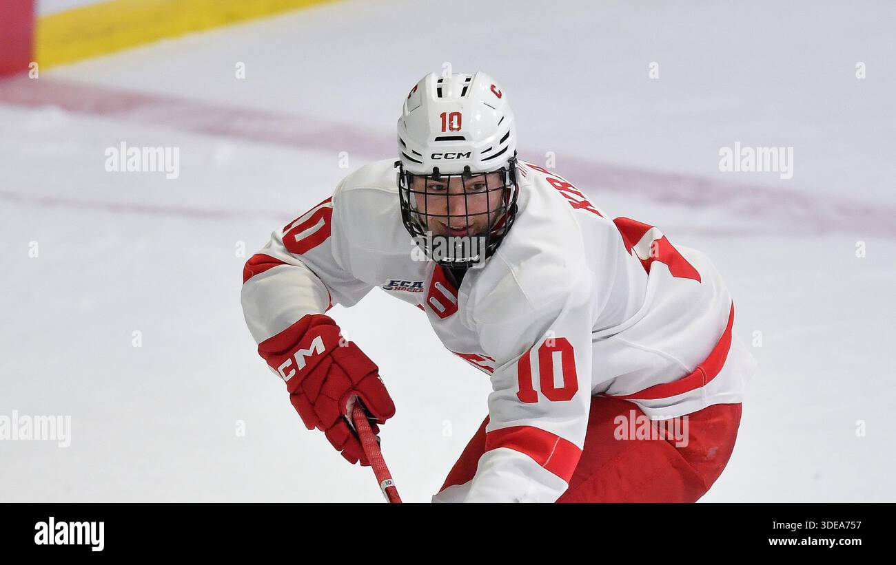 Cornell forward Jake Kraft (10) skates during the third period of an ...
