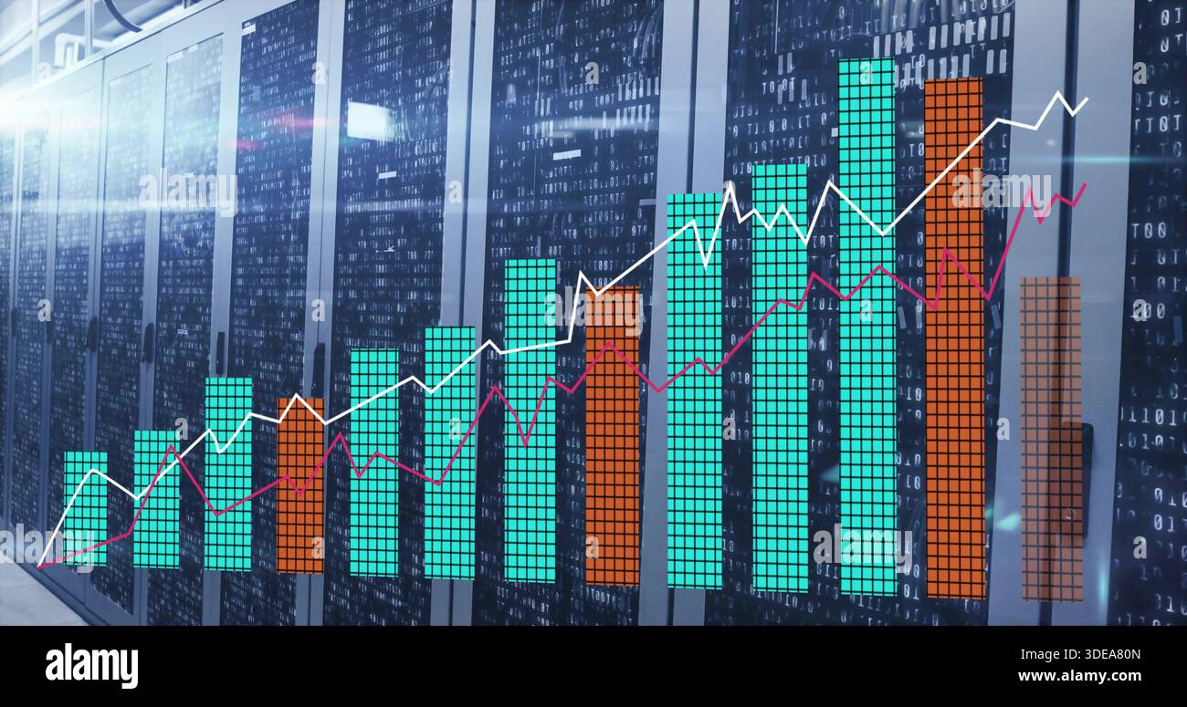 Displaying server racks with bar chart overlays, trend lines, LEDs and ...