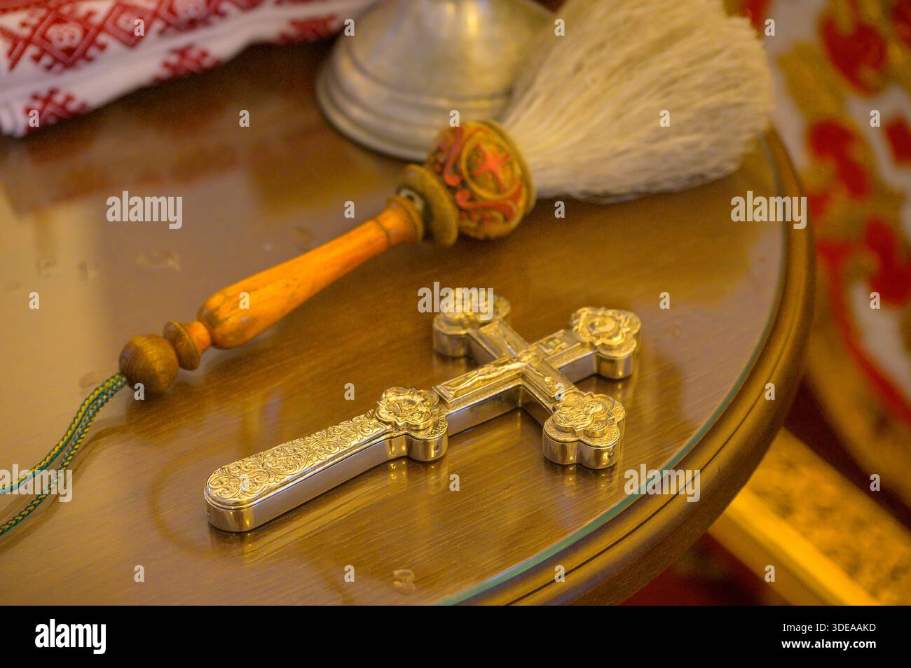 Kyiv, Ukraine 6th January,2026, Religious artifacts, including a silver ...