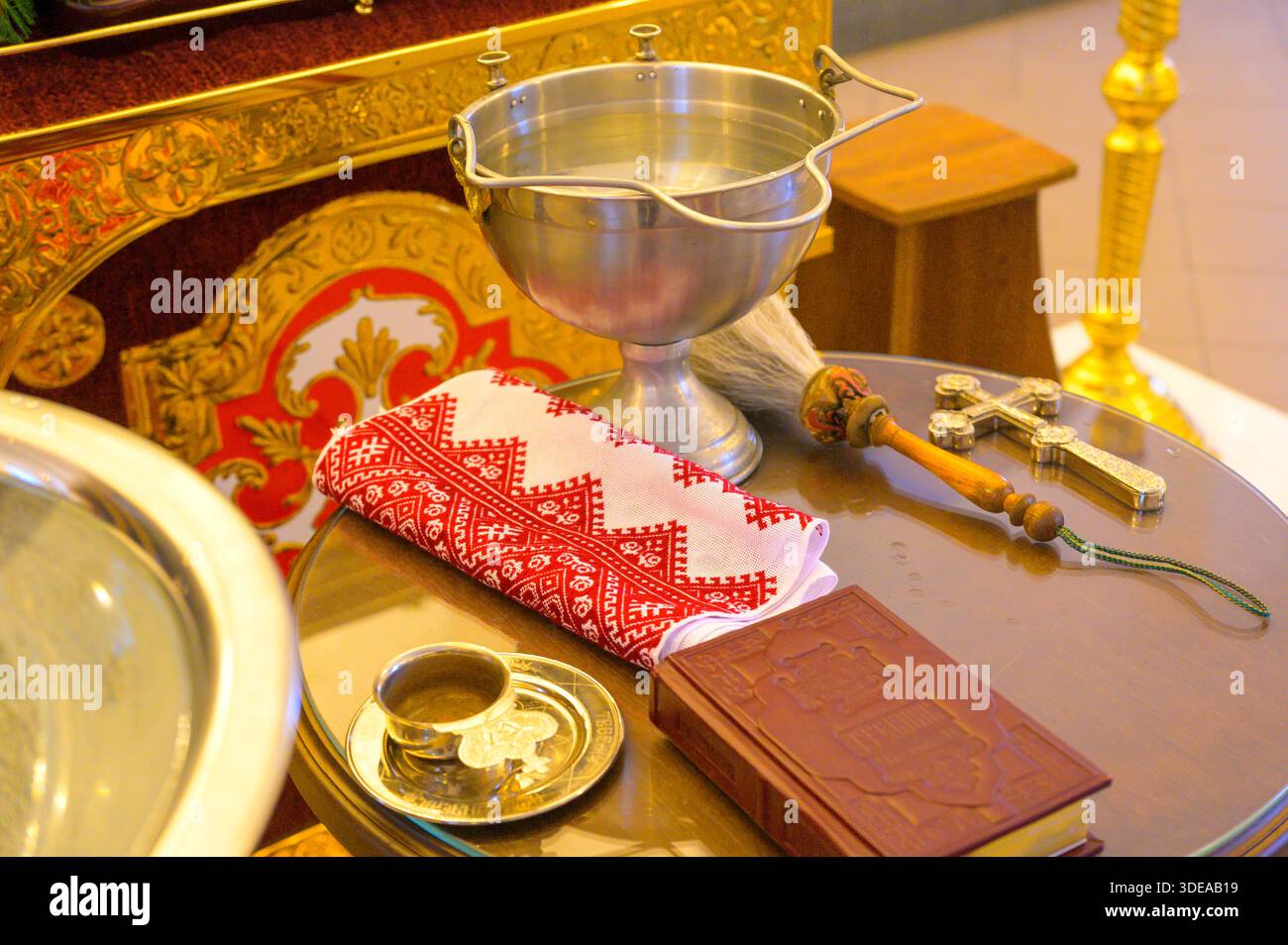 Kyiv, Ukraine 6th January,2026, Orthodox Epiphany water blessing setup ...