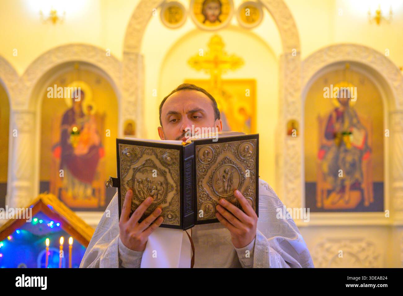 Kyiv, Ukraine 6th January,2026, Orthodox priest holding an ornate ...