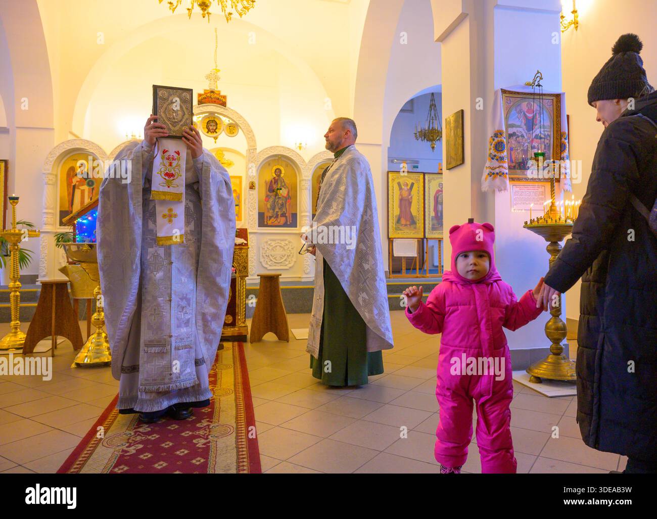 Kyiv, Ukraine 6th January,2026, Orthodox priests conducting liturgy in ...