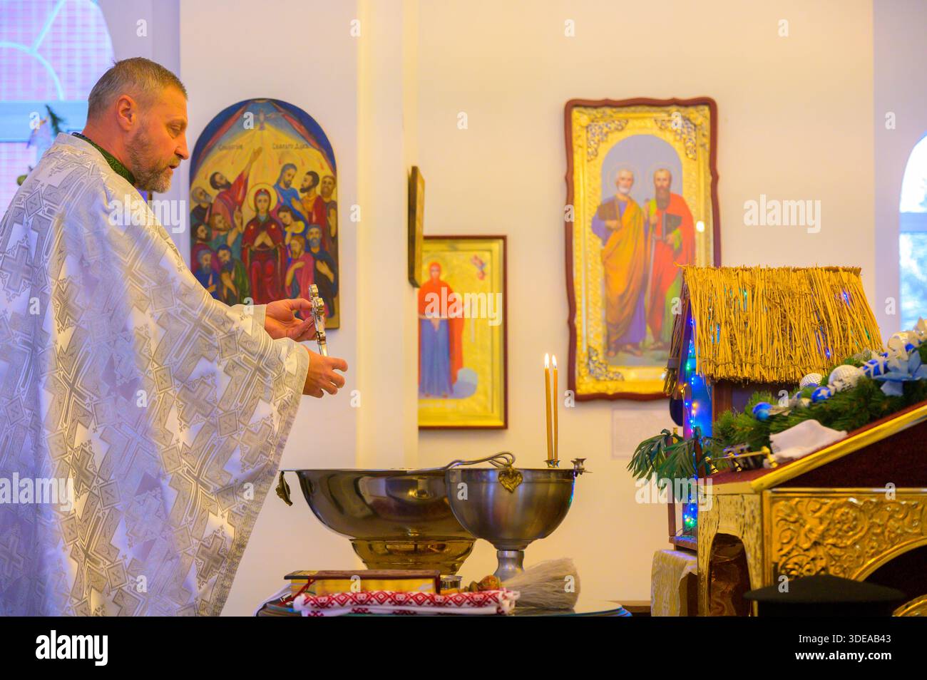 Kyiv, Ukraine 6th January,2026, Ukrainian orthodox priest holding a ...