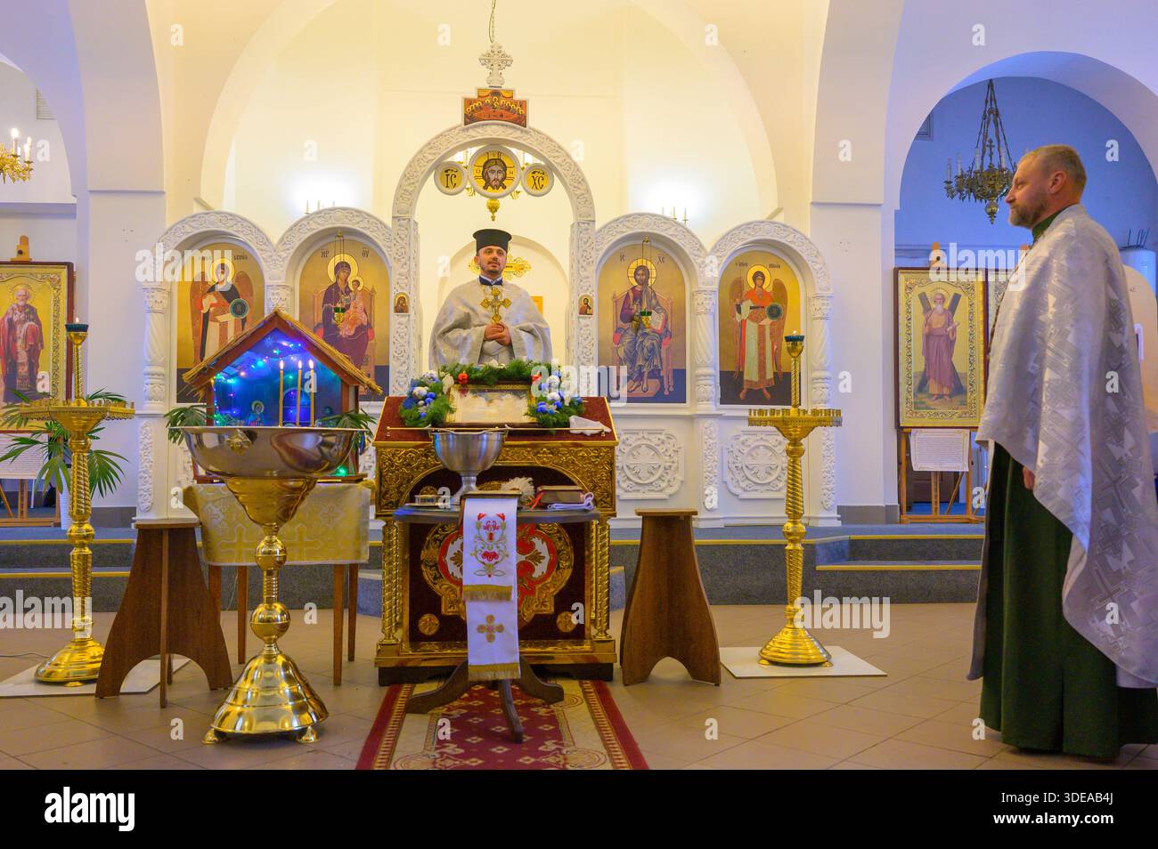 Kyiv, Ukraine 6th January,2026, Orthodox priests consecrating water in ...