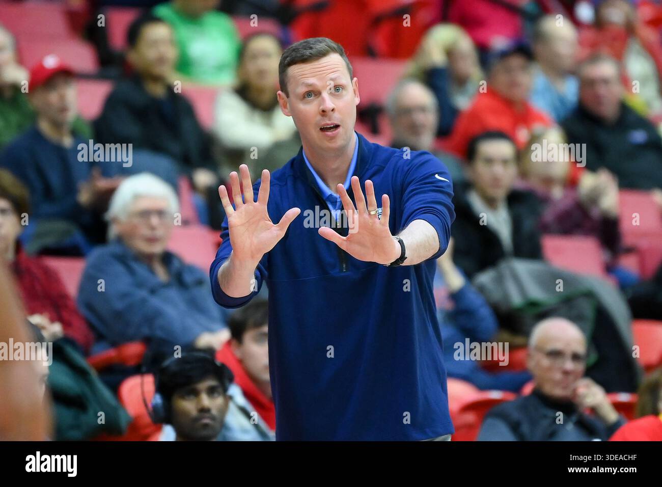 January 05, 2026: Columbia Lions head coach Kevin Hovde reacts during ...