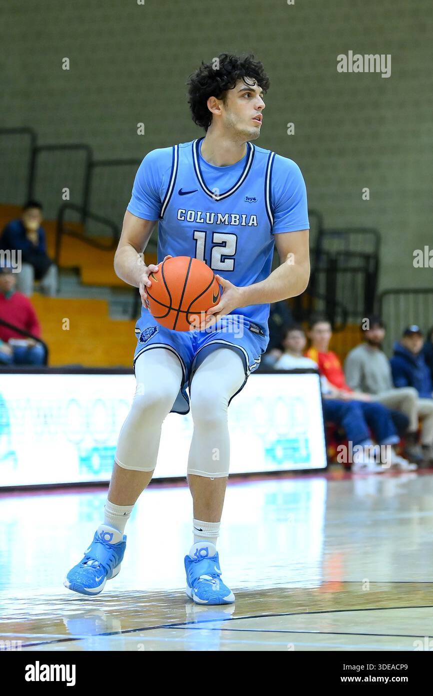 January 05, 2026: Columbia Lions forward Ryan Soulis (12) controls the ...