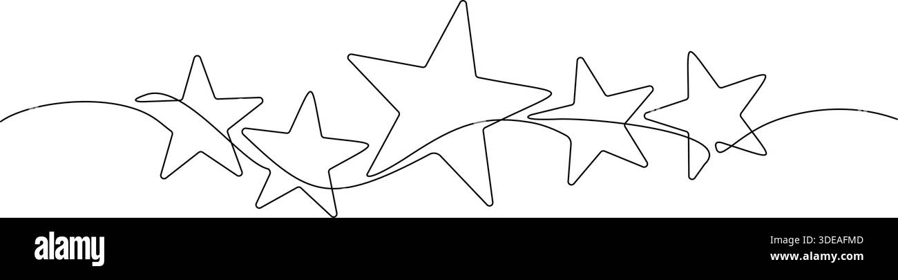 continuous line drawing of five stars, five star review line art vector ...