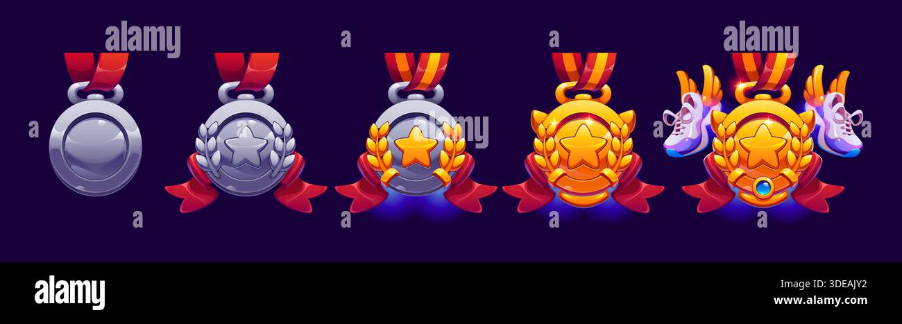Athletics game rank badge, sport award. Vector set of cartoon game ...