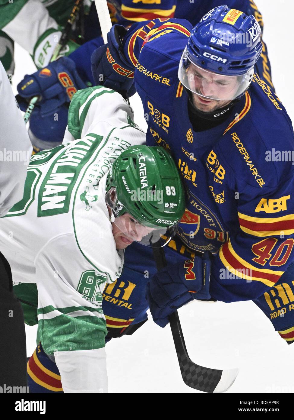 STOCKHOLM, SWEDEN 20260106Rögle's Karson Kuhlman and Djurgårdens Jacob ...