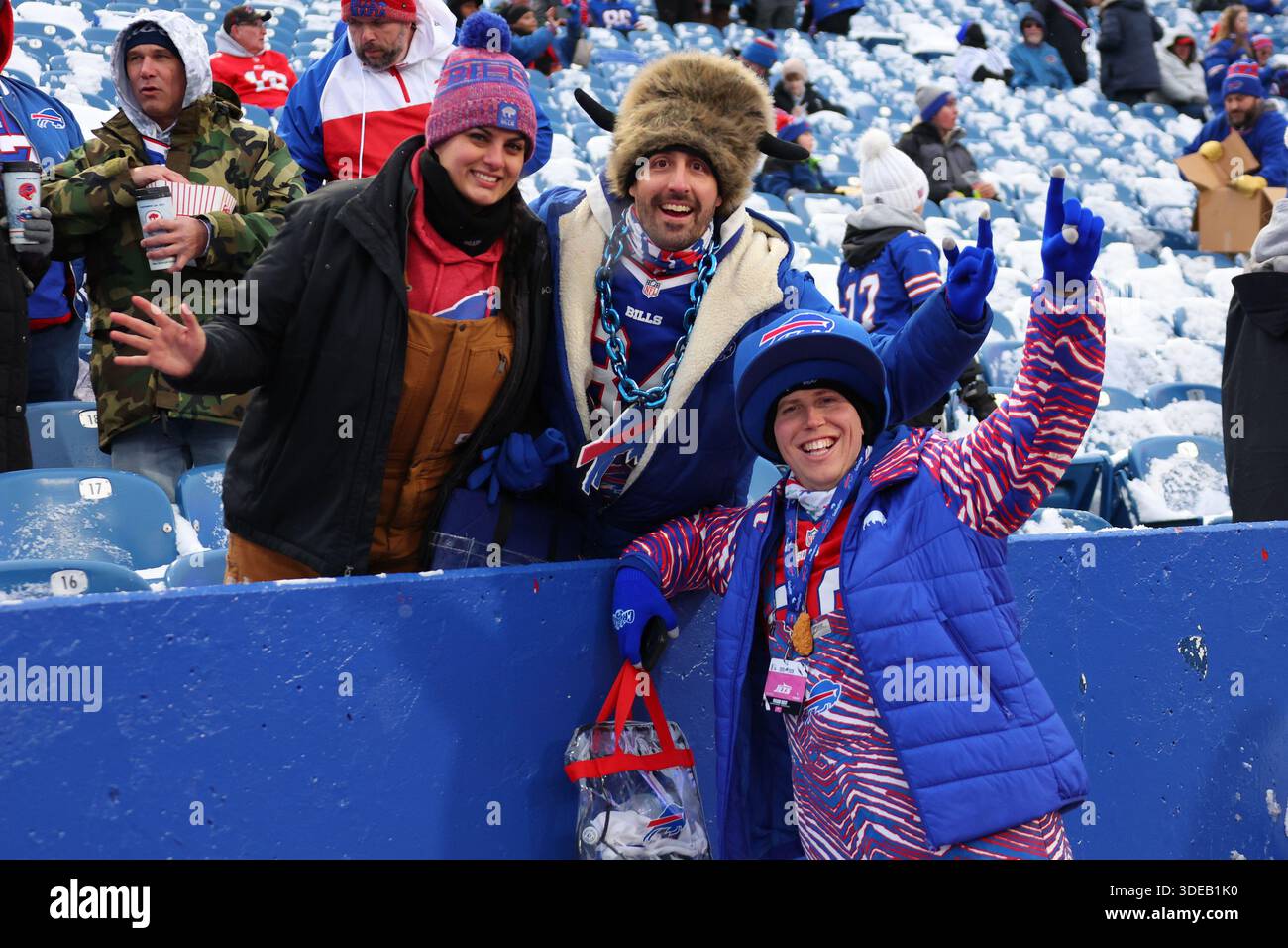 Buffalo Bills fans pose prior to the first half of an NFL football game ...
