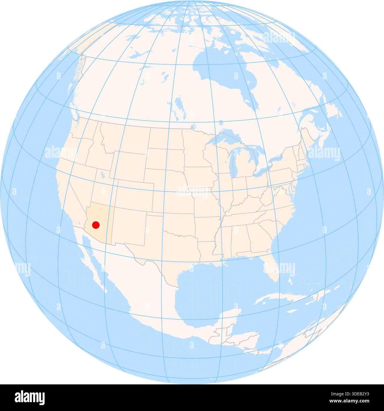 Map of the earth globe showing the location of the city Peoria in the ...