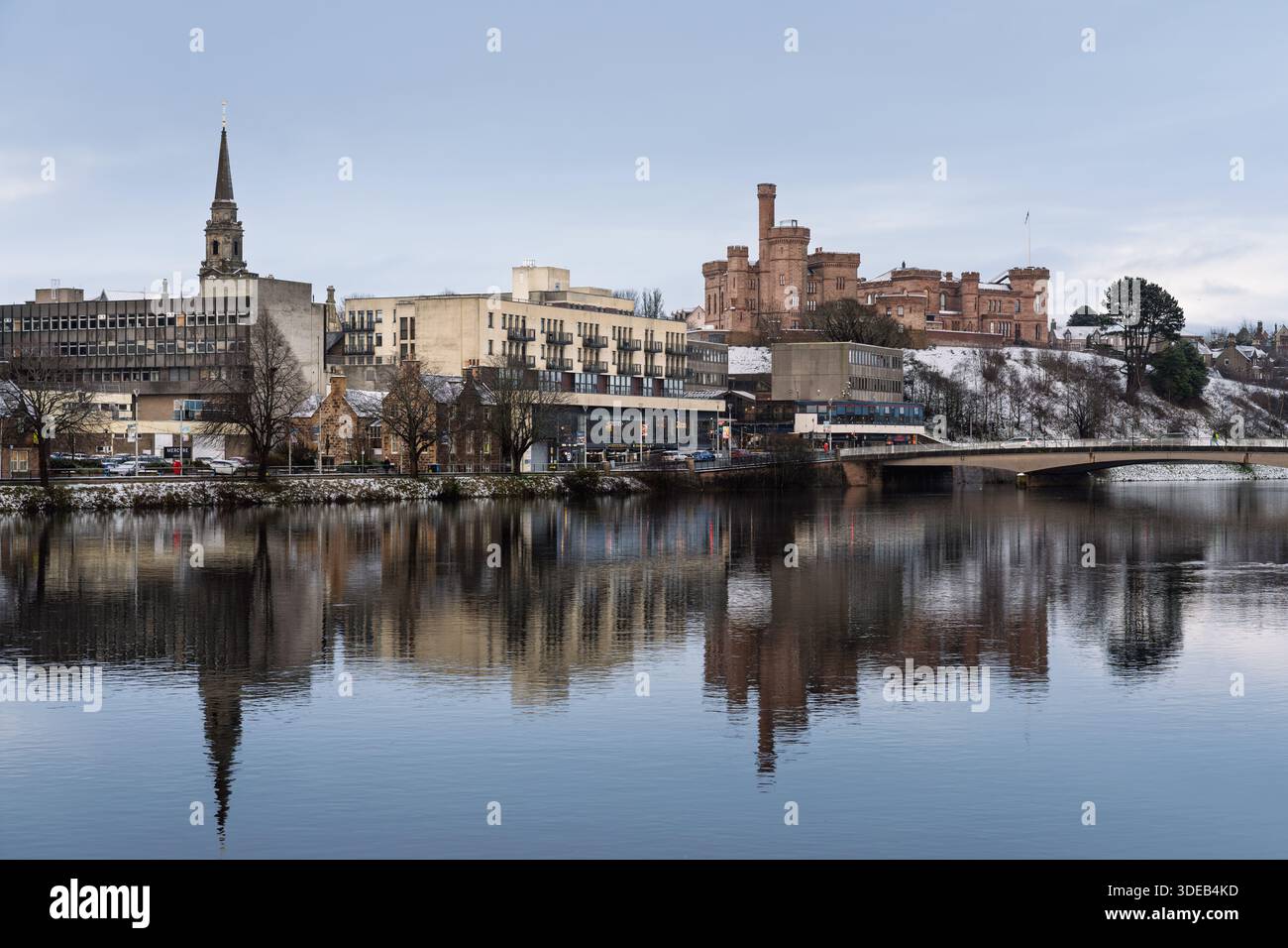 Inverness City Centre with the Castle and buildings reflected in the ...
