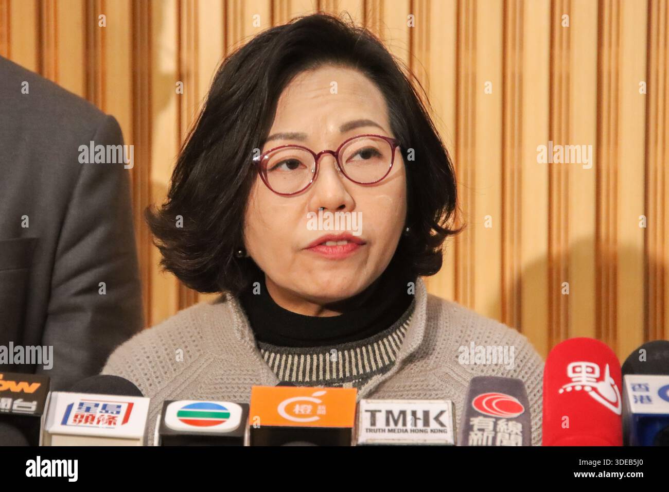Alice Mak Mei-kuen, Secretary for Home and Youth Affairs, speaking to ...